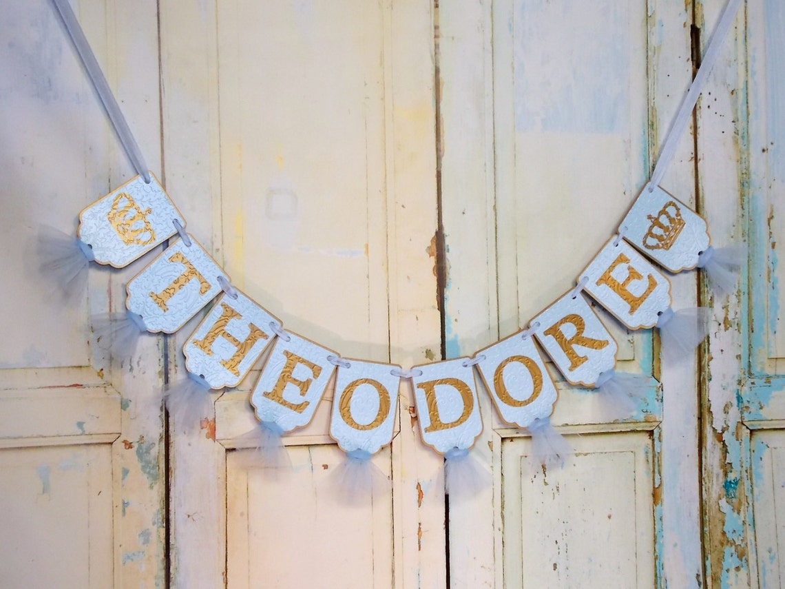 Boys Name Banner With Crowns: Baby Blue & Gold Royal Decor - Etsy