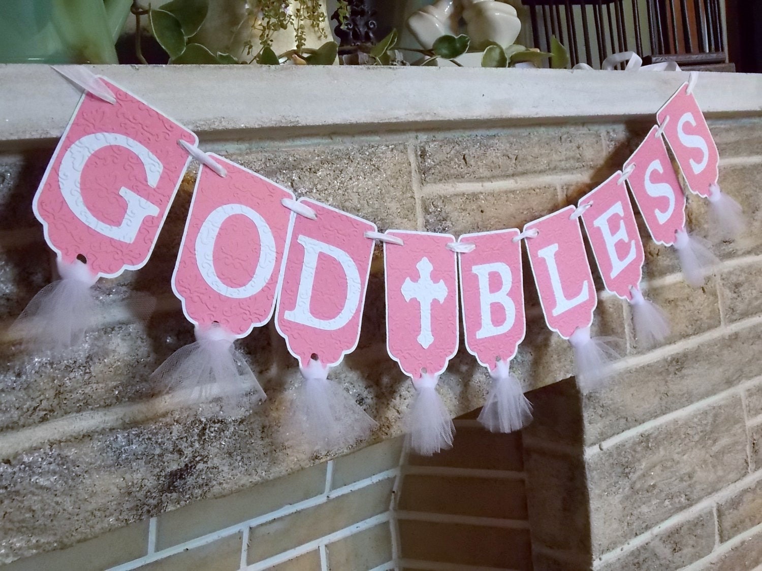 God Bless Banner in Pink and White Christening Decor Baptism - Etsy