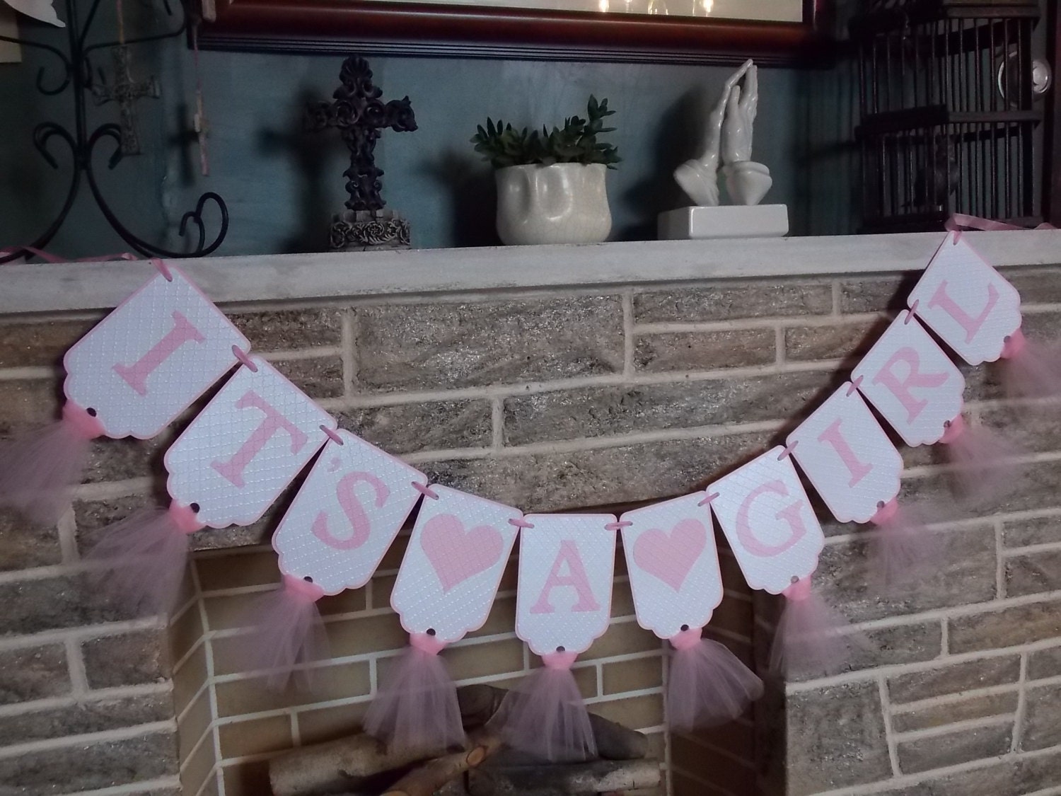 Large It's A Girl Banner with Hearts Pink and White Baby | Etsy