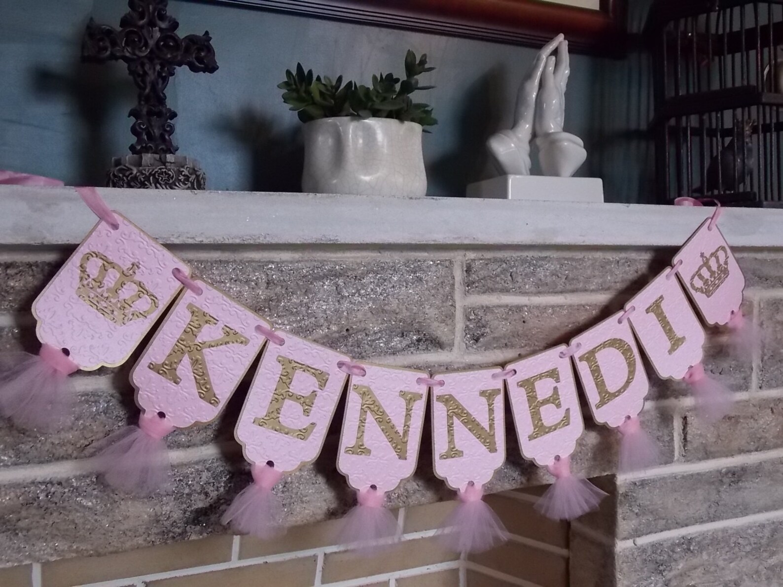 Girl's Name Banner With Crowns Girls Pink and Gold - Etsy
