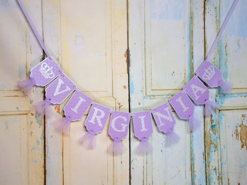 Girls Name Banner With Crowns Lavender and Silver Banner With | Etsy