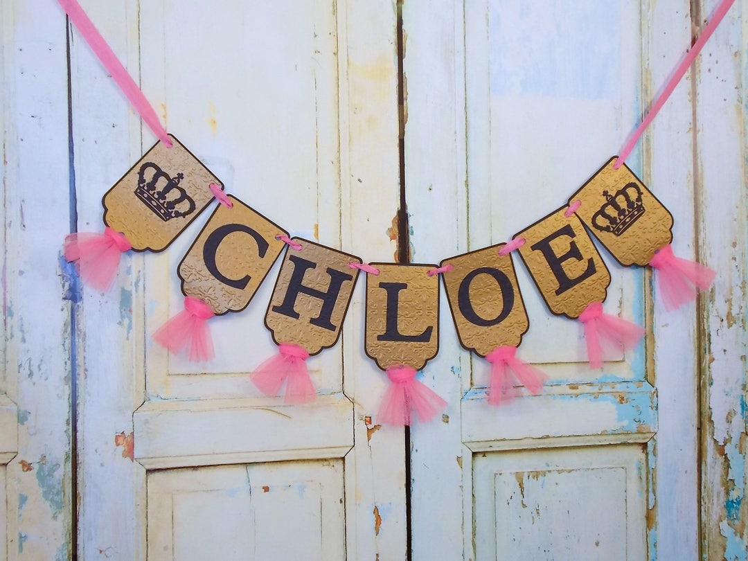 Girls Name Banner With Crowns Black Pink and Gold Banner - Etsy
