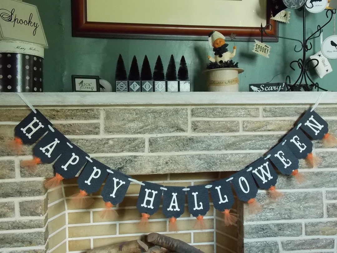 Happy Halloween Banner, Cream Orange and Black Banner, Halloween ...