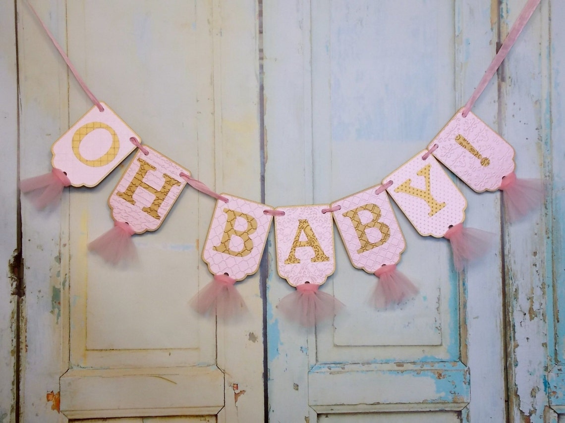 Oh Baby Banner Baby Shower Banner Embossed Pink and Gold - Etsy