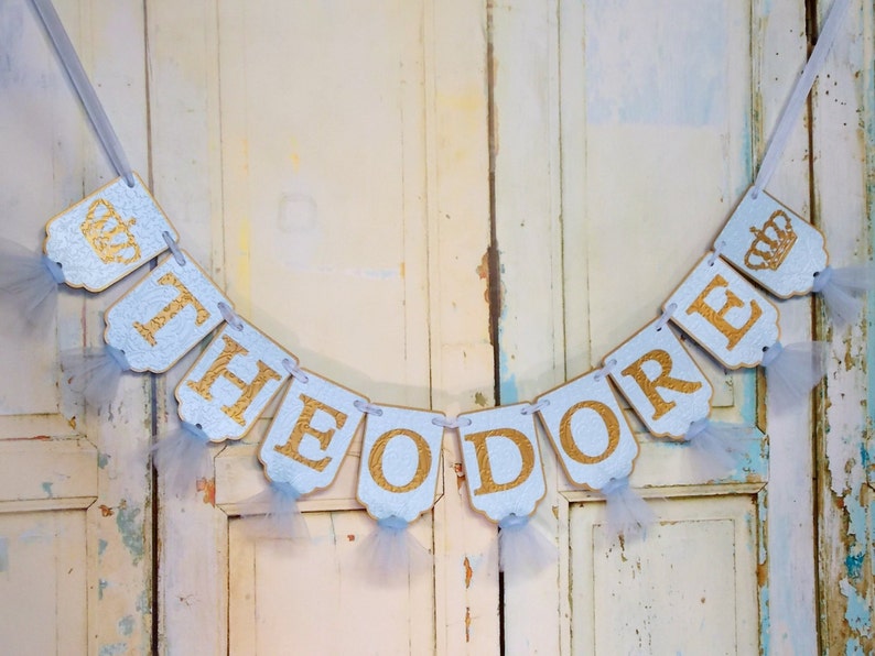 Boys Name Banner With Crowns Baby Blue and Gold Banner Boys | Etsy