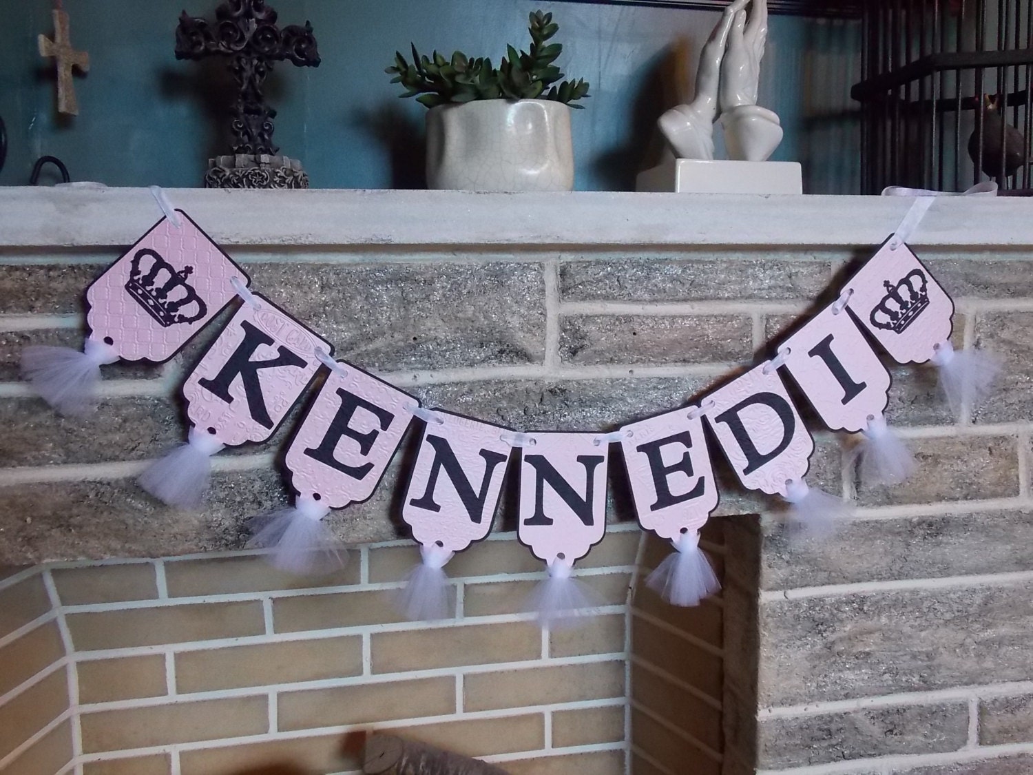 Girl's Custom Name Banner With Crowns Pink White and | Etsy
