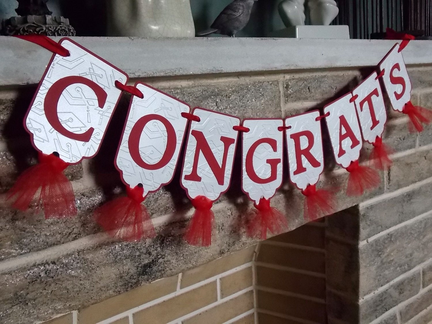 Congrats Graduation Banner in Shimmer White and Red With - Etsy