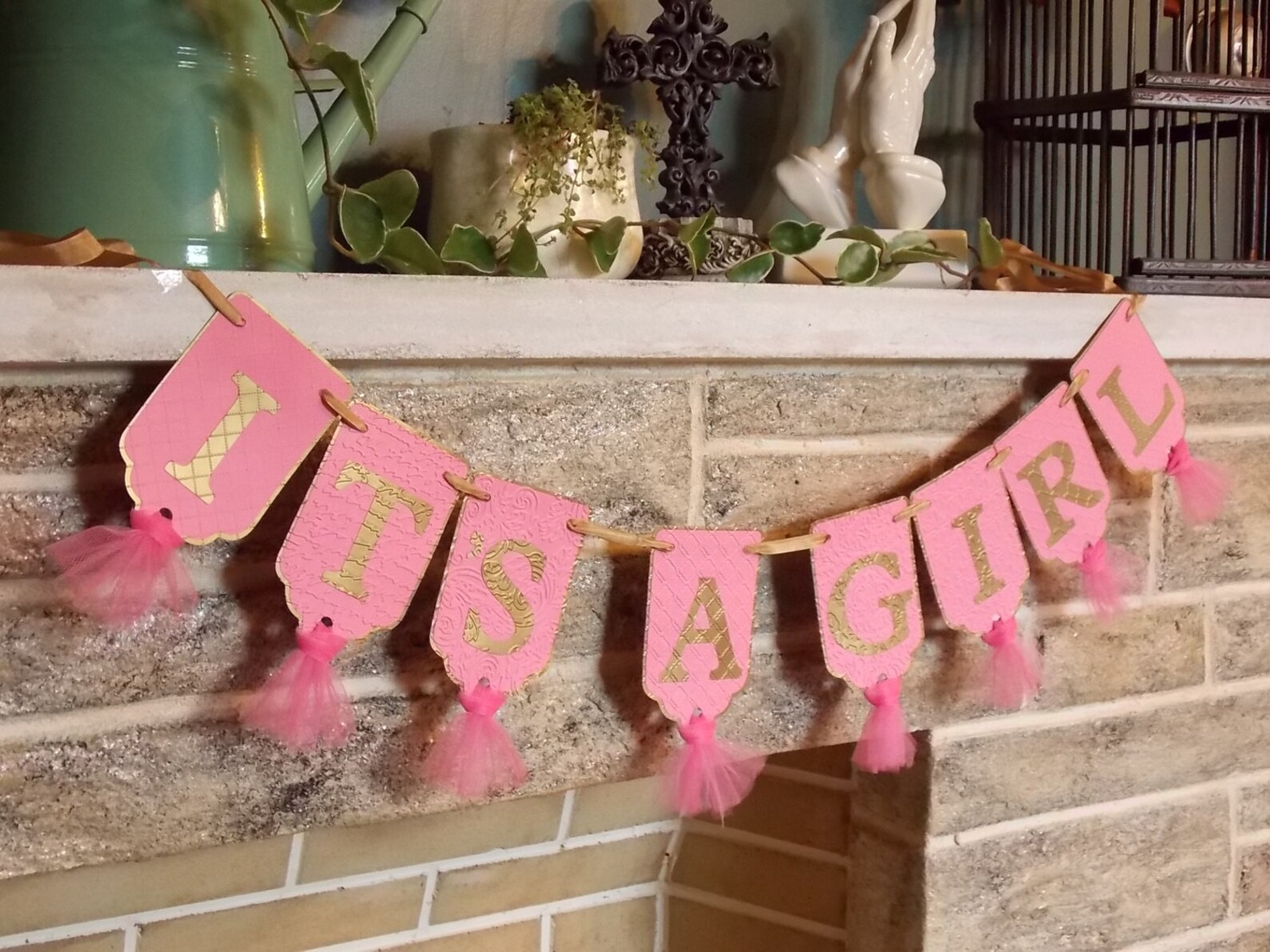 It's A Girl Banner Embossed Banner With Tulle in Pink and - Etsy