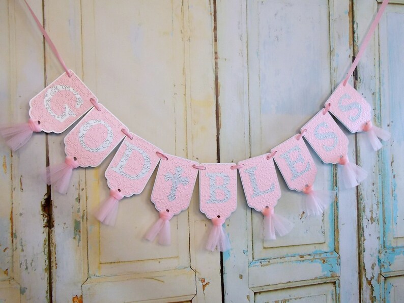 God Bless Baptism Banner in Pink and Silver Christening - Etsy