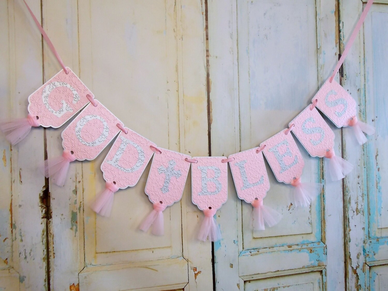 God Bless Baptism Banner in Pink and Silver Christening | Etsy