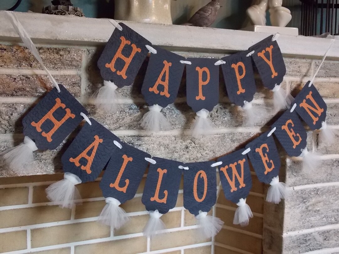 Happy Halloween Banner, Cream Orange and Black Banner, Halloween ...