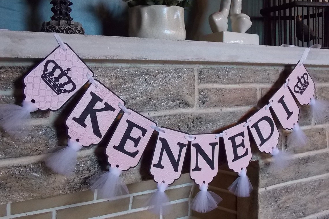 Girl's Custom Name Banner With Crowns Pink White and | Etsy