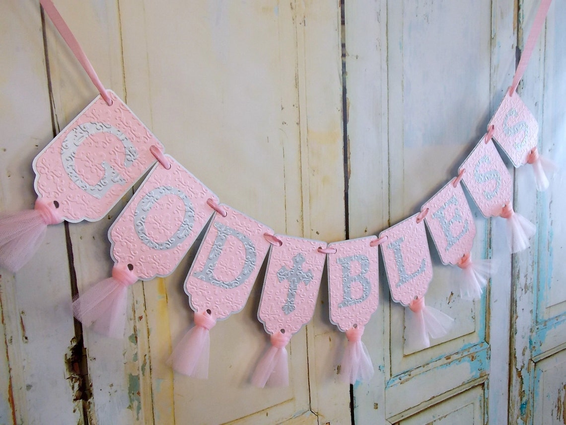 God Bless Baptism Banner in Pink and Silver Christening - Etsy