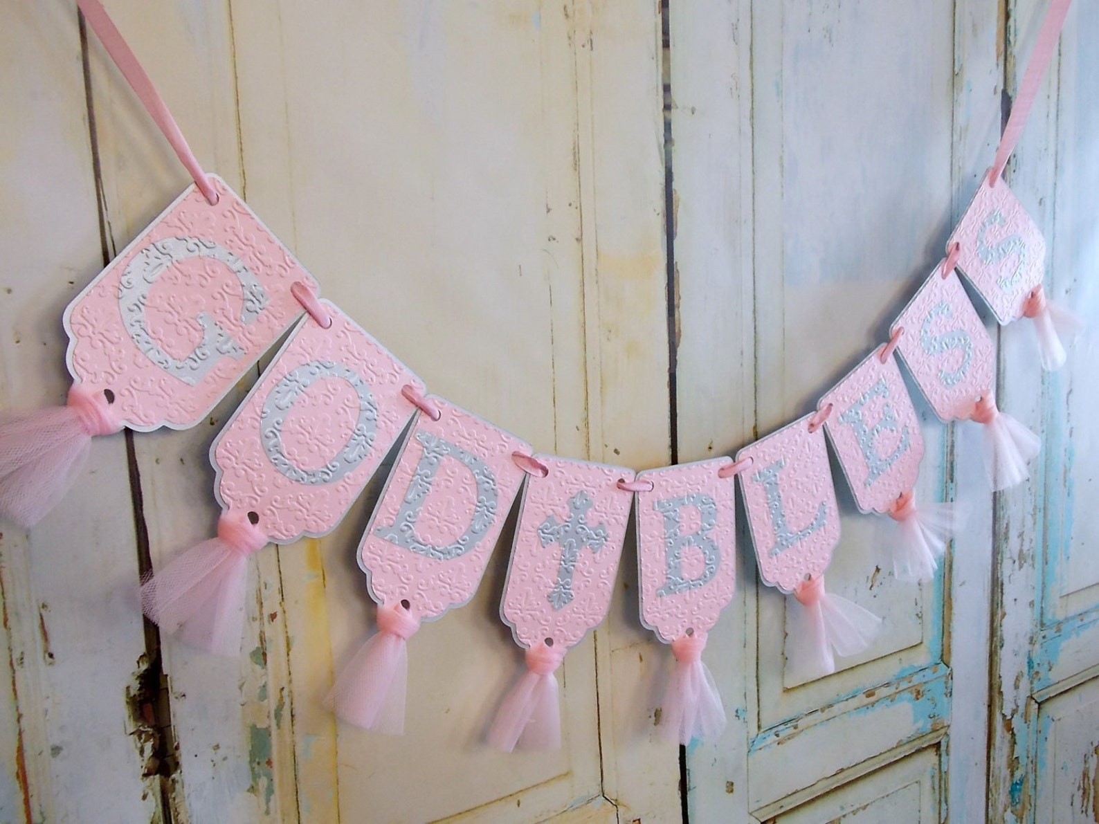 God Bless Baptism Banner in Pink and Silver Christening - Etsy