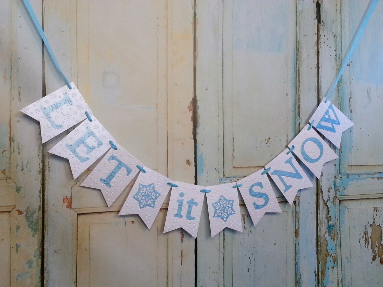 Let It Snow Banner Embossed Blue and White Banner Winter - Etsy