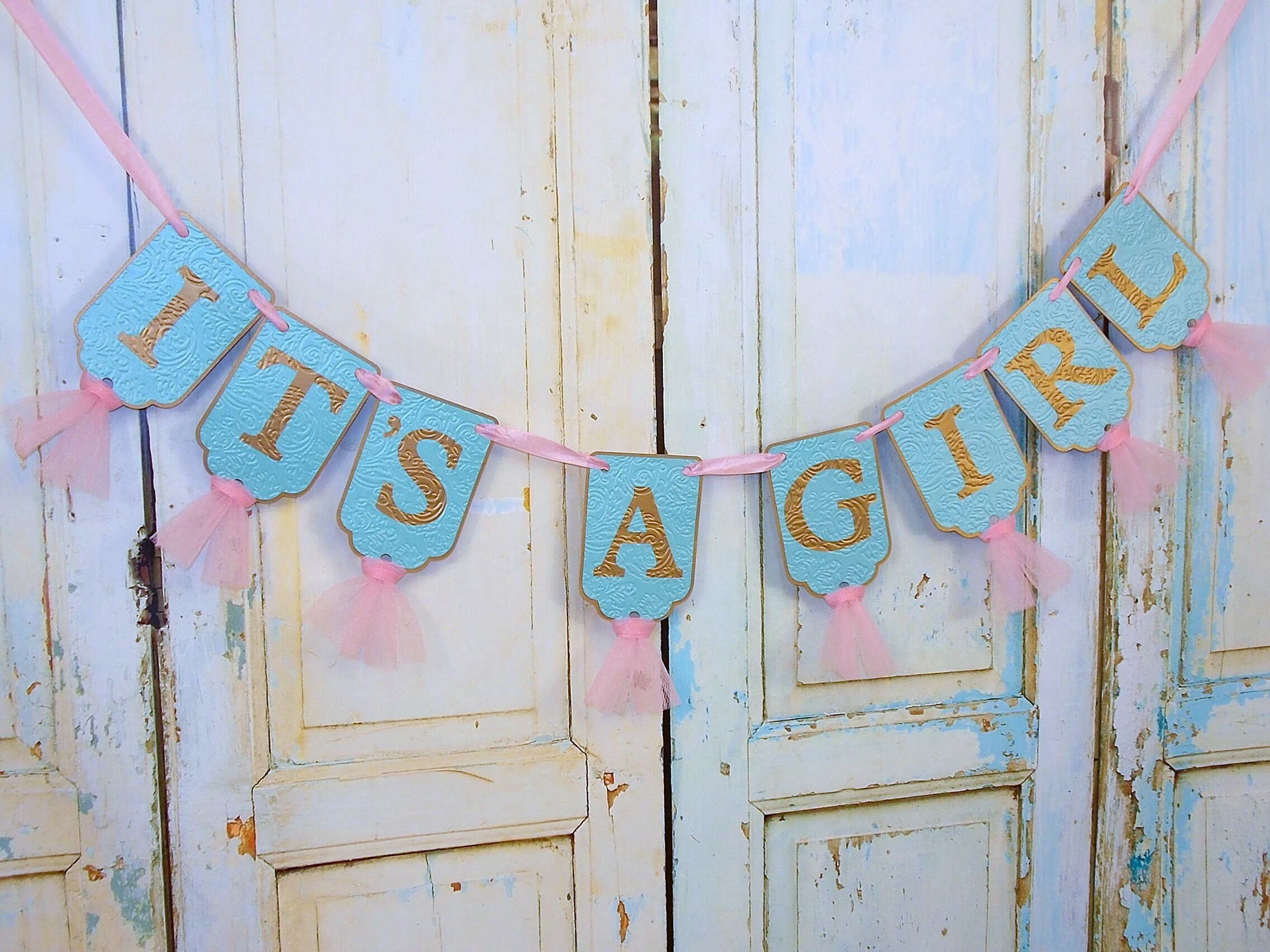 It's A Girl Banner Turquoise Pink and Gold Banner with | Etsy