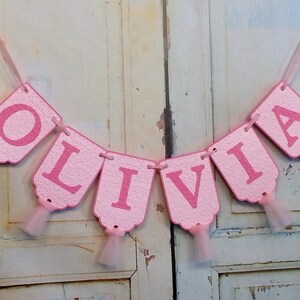 Custom Girl's Name Banner, Embossed Pink Banner With Tulle - Etsy