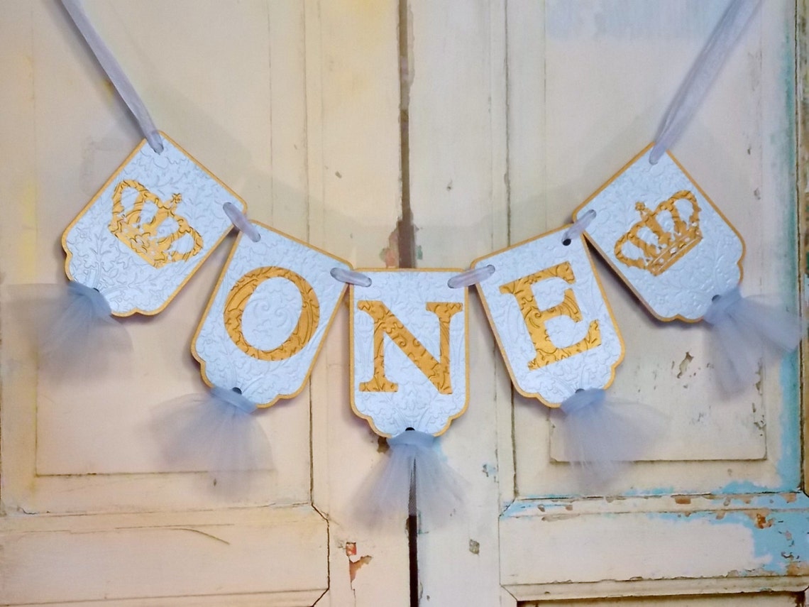 One Banner With Crowns Blue and Gold Birthday Decoration - Etsy