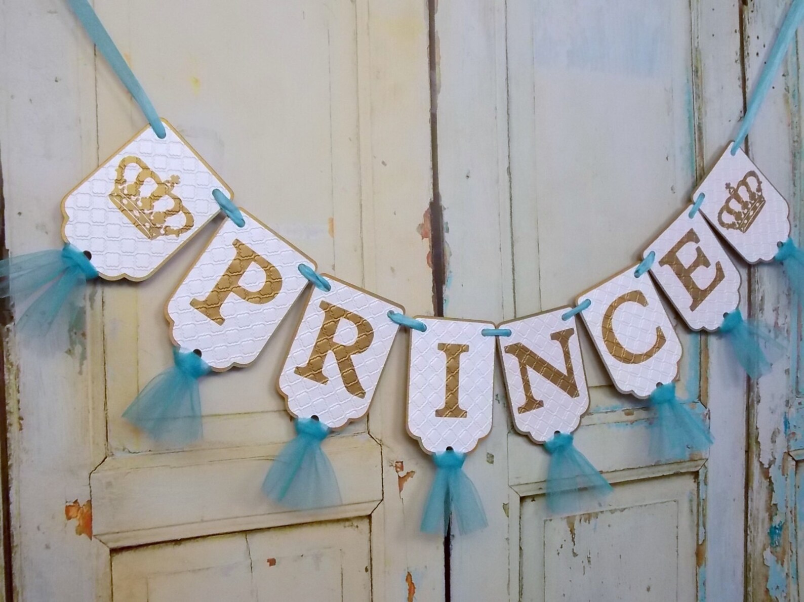 Prince Banner With Crowns White Turquoise and Gold Banner - Etsy