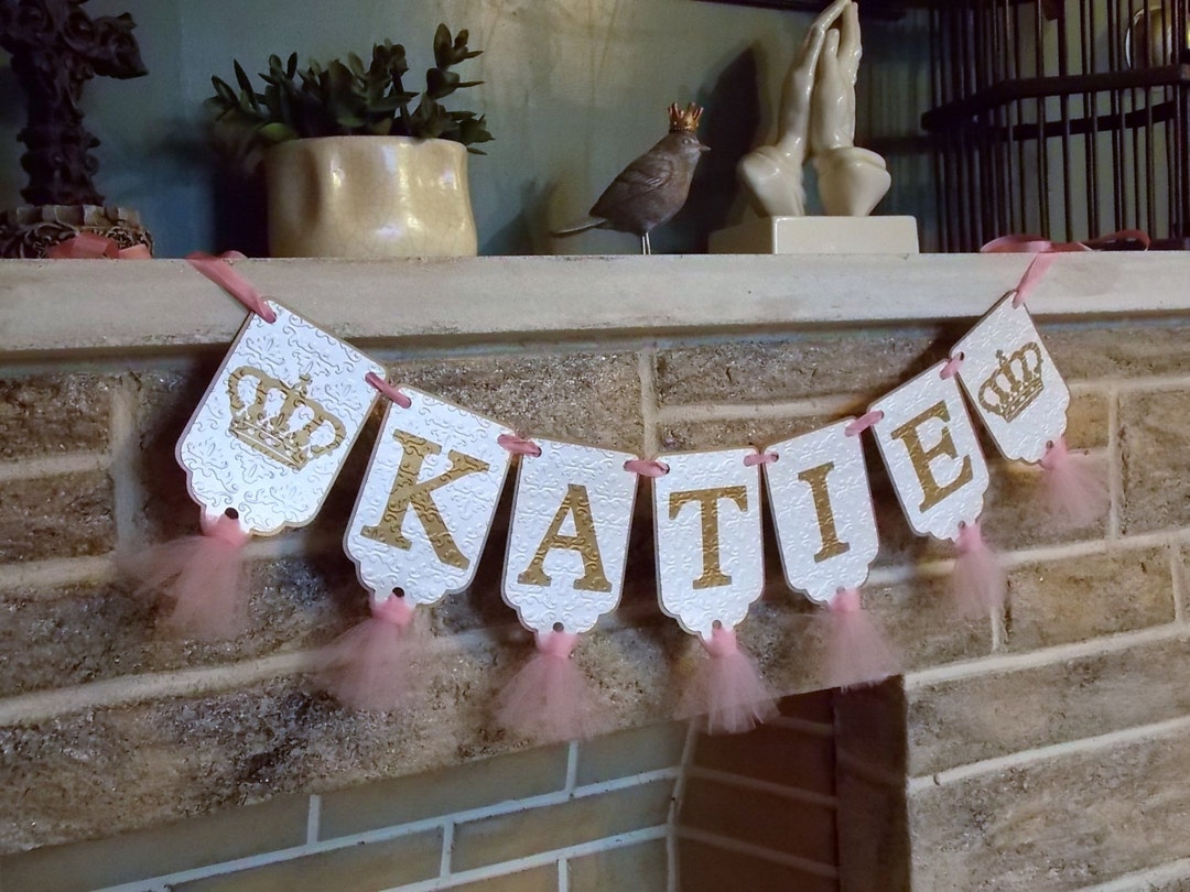 Girls Name Banner With Crowns, Cream Pink and Gold Name Sign, Princess ...