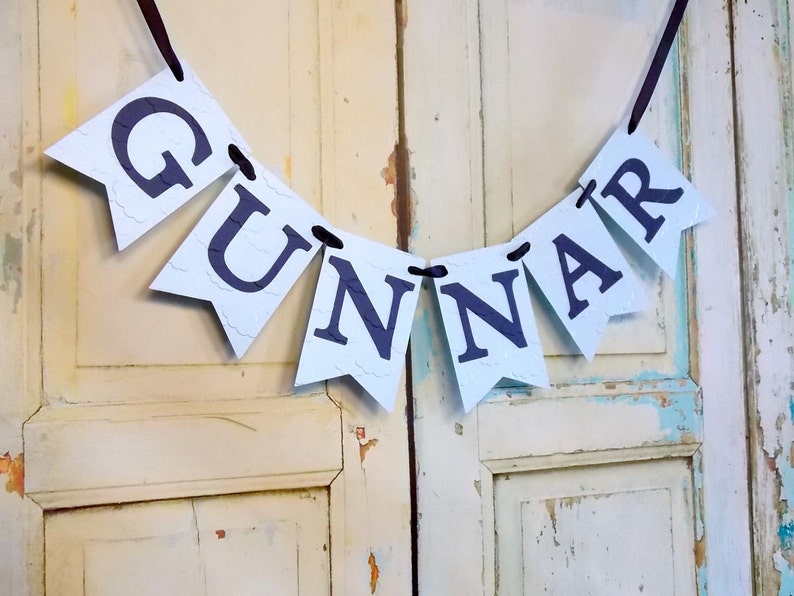 Boys Name Banner, Cloud Embossed Banner in Navy and Light Blue - Etsy