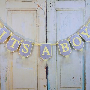 It's A Boy Banner Yellow and Gray Banner With Tulle Baby - Etsy