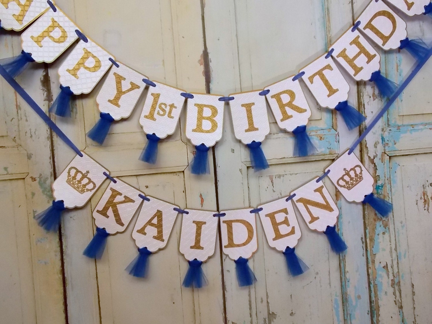 Happy 1st Birthday Banner Boys Name Banner With Crowns | Etsy