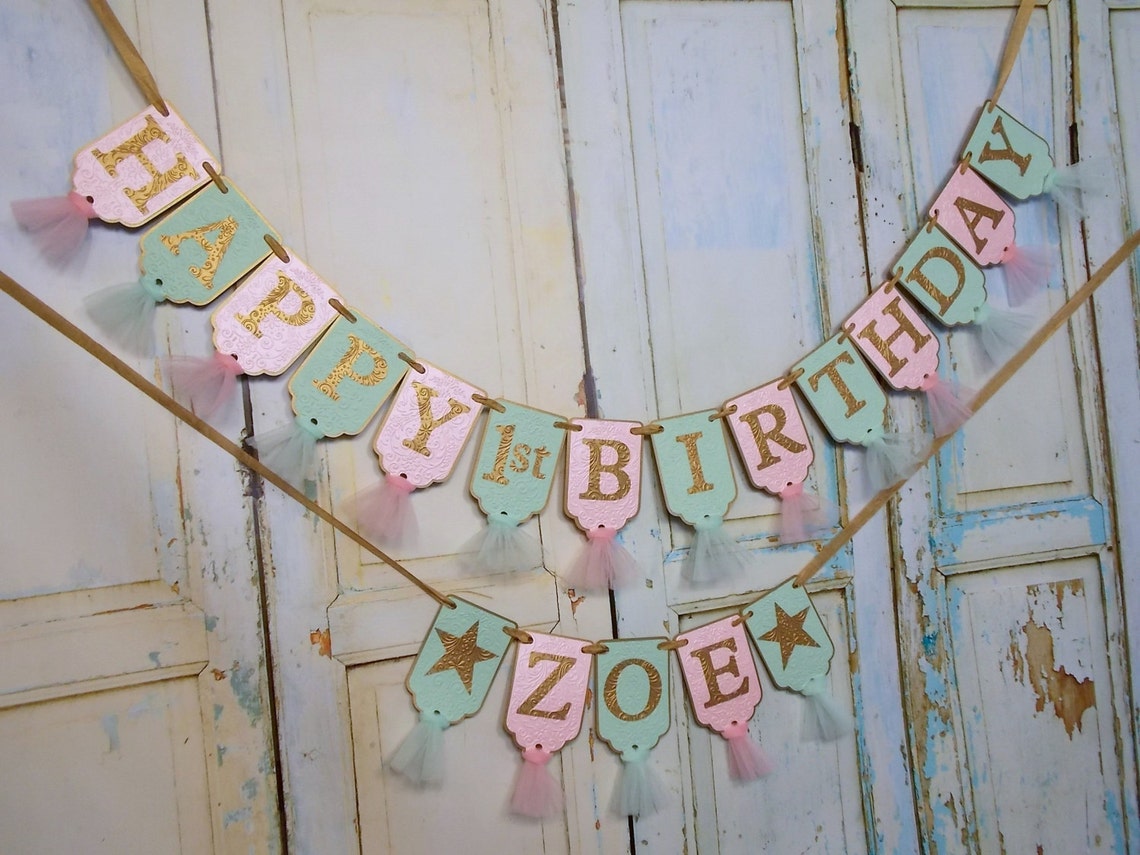 Happy 1st Birthday Banner Name Banner With Stars Optional - Etsy