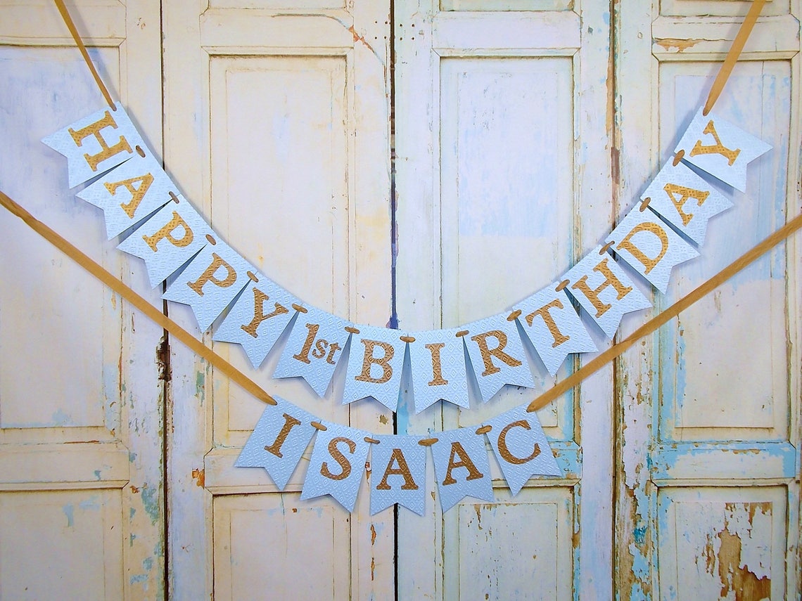 Happy 1st Birthday Banner Blue and Gold Boys Birthday Sign - Etsy