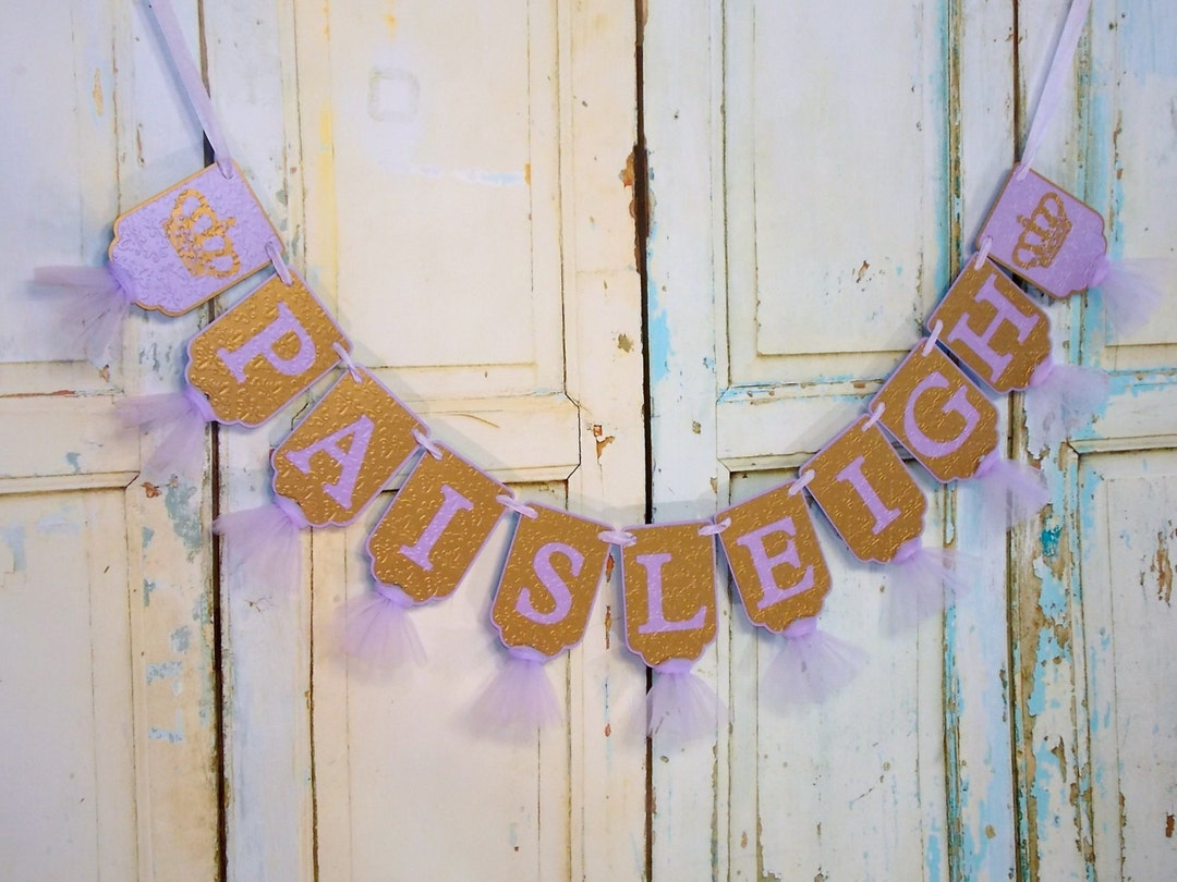 Girls Name Banner With Crowns Lavender/purple and Gold Banner - Etsy