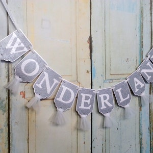 Wonderland Banner, Embossed Silver and White Banner With Tulle, Winter ...