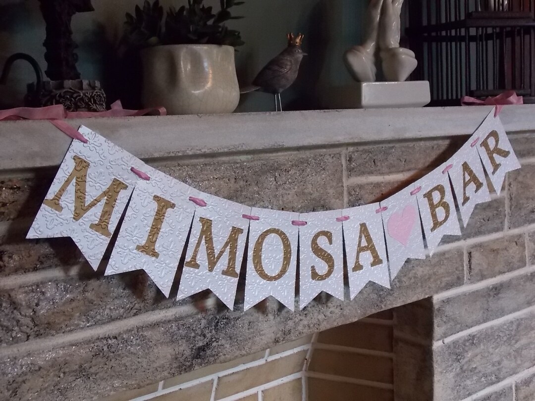 Mimosa Bar Banner With Heart, Cream Pink and Gold Banner, Wedding ...