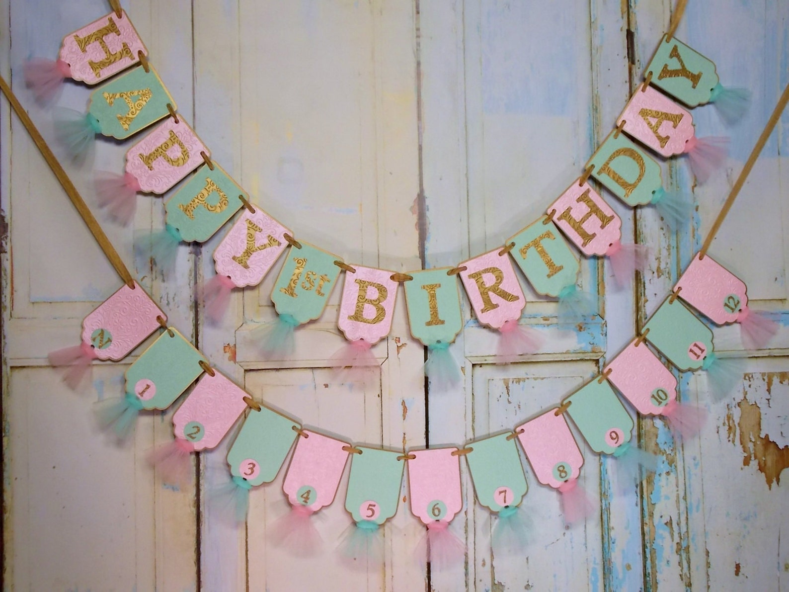 First Year Picture Banner and Happy 1st Birthday Banner Mint - Etsy