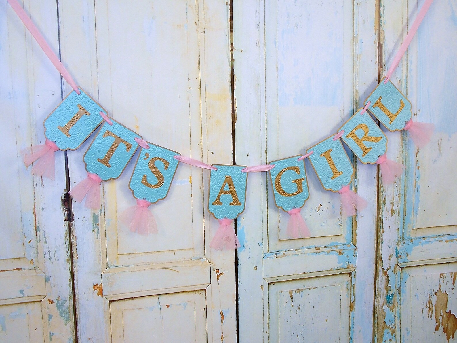 It's A Girl Banner Turquoise Pink and Gold Banner With - Etsy