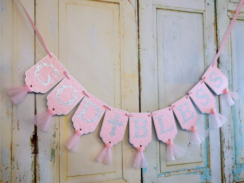 God Bless Baptism Banner in Pink and Silver Christening - Etsy