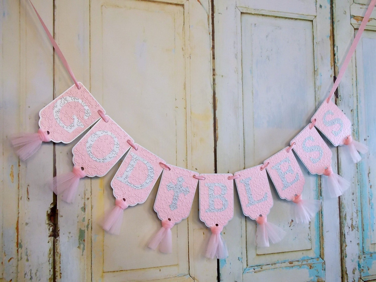 God Bless Baptism Banner in Pink and Silver Christening - Etsy