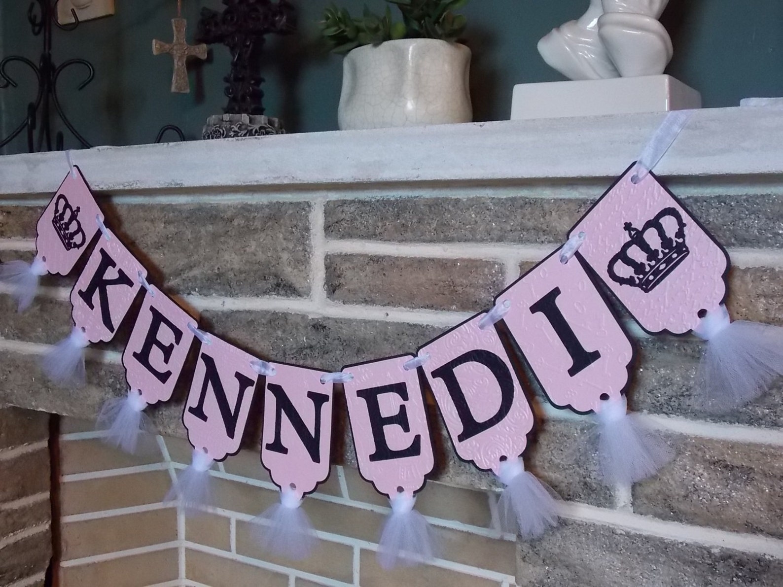 Girl's Custom Name Banner With Crowns Pink White and | Etsy