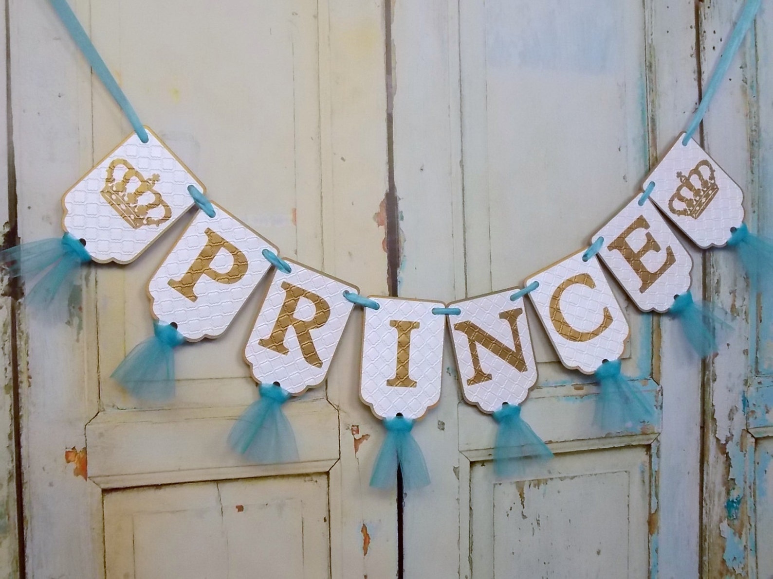 Prince Banner With Crowns White Turquoise and Gold Banner - Etsy