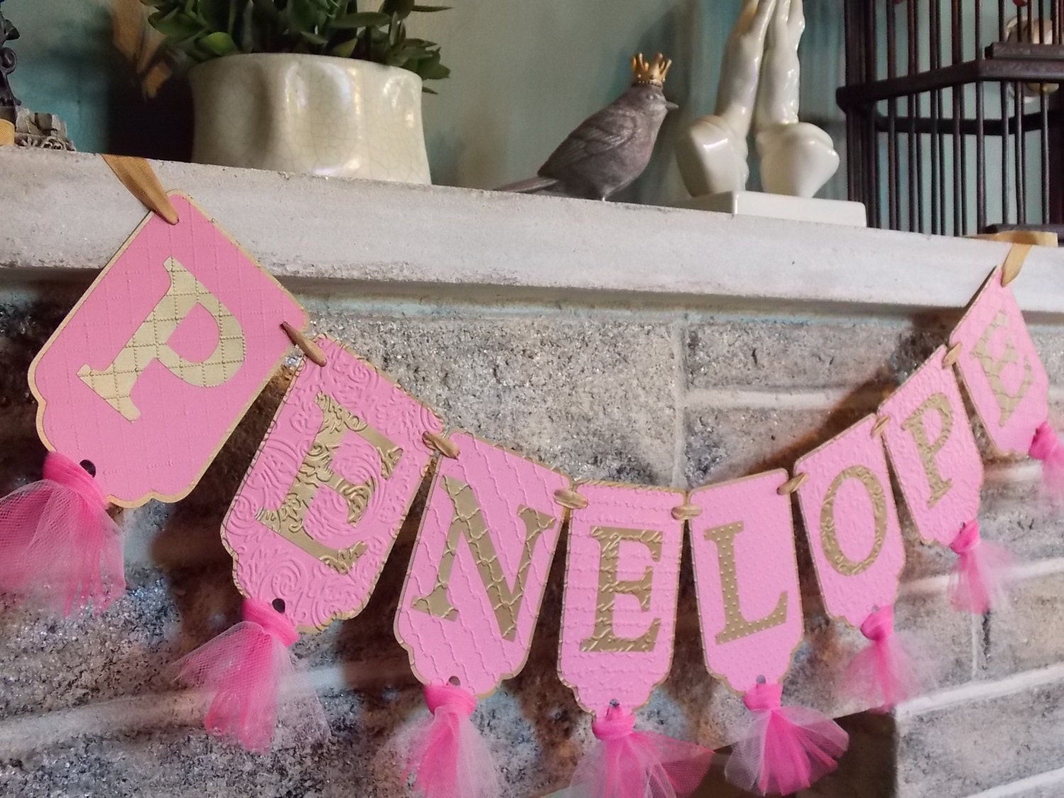 Girls Name Banner Pink and Gold Banner With Tulle Girl Baby | Etsy
