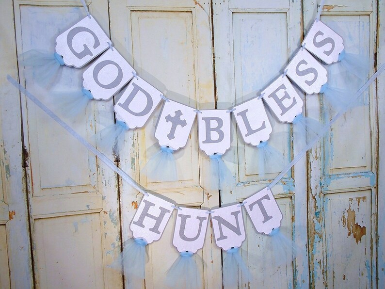 God Bless Banner in Large Size White Blue and Silver Banner - Etsy