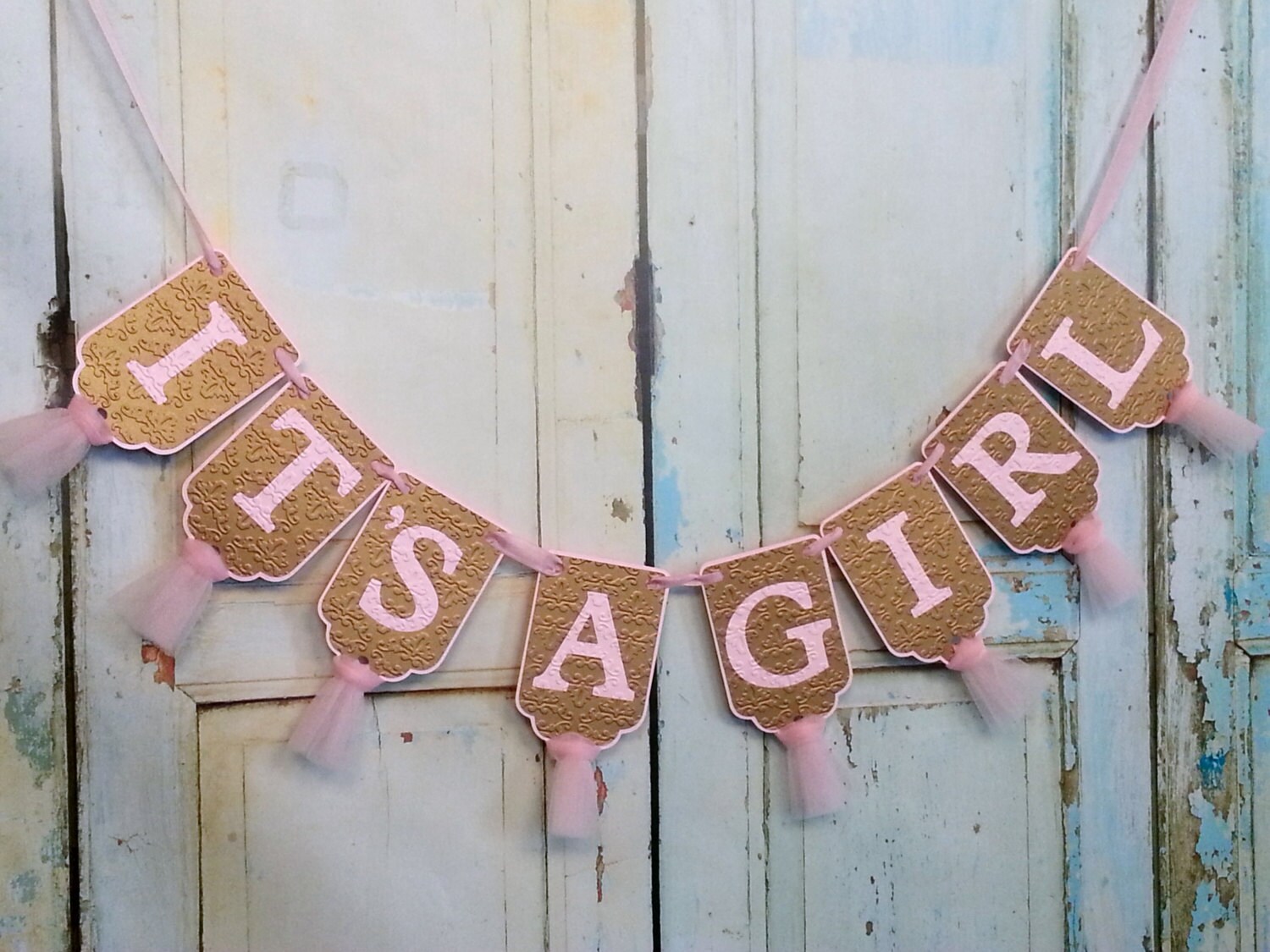 It's A Girl Banner Embossed Pink and Gold Banner With | Etsy