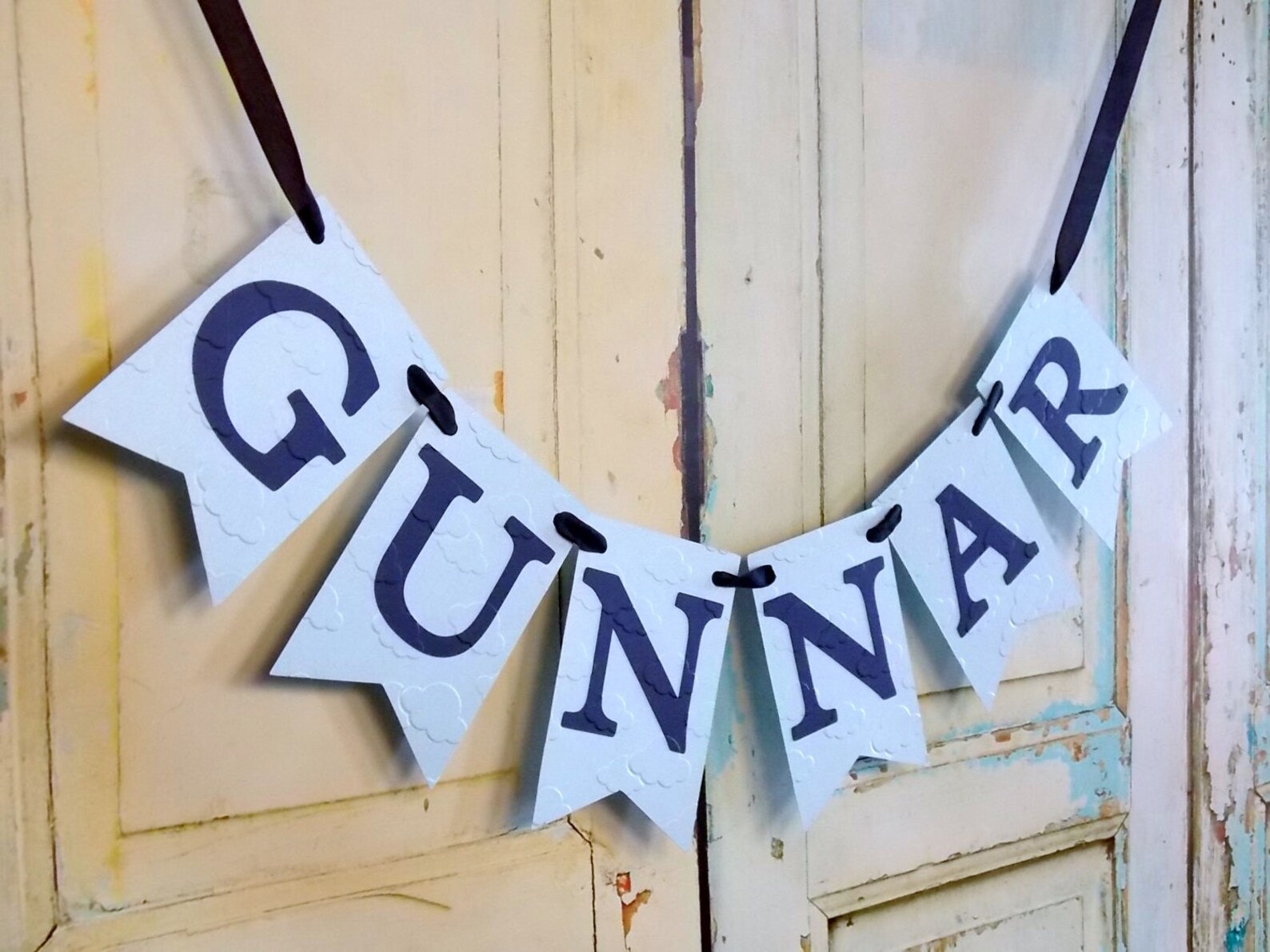 Boys Name Banner Cloud Embossed Banner in Navy and Light Blue - Etsy