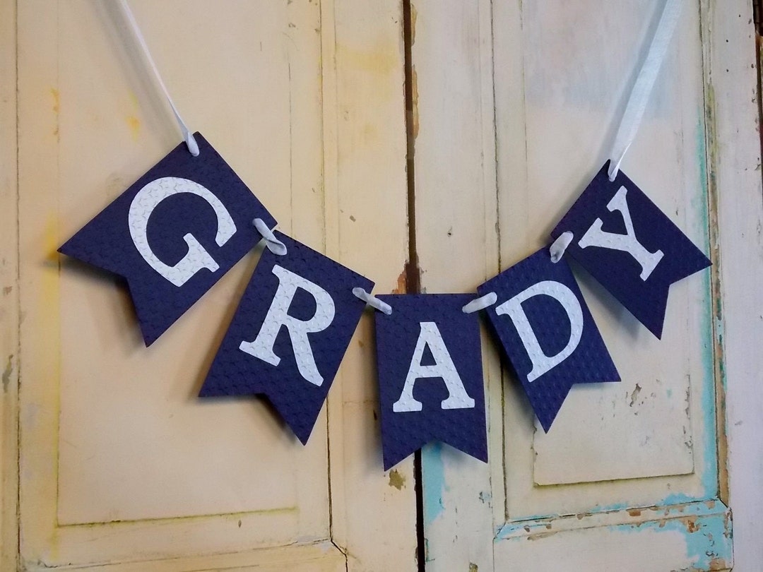 Boy's Name Banner, Banner in Light and Navy Blue, Embossed With Star ...
