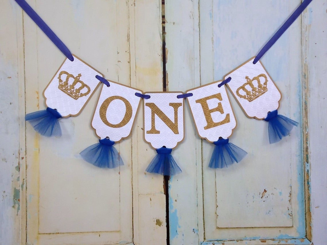 One Banner With Crowns White Royal Blue and Gold Banner With | Etsy