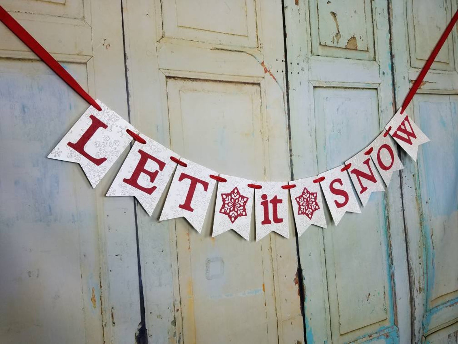 Red & Cream Let It Snow Banner With Snowflakes, Winter Wonderland Sign ...