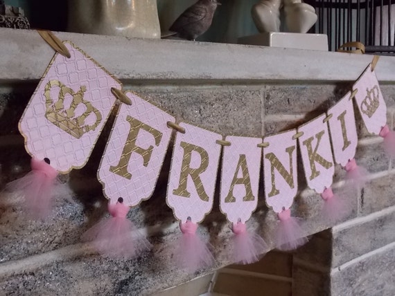Girl's Custom Name Banner with Crowns Pink and Gold | Etsy