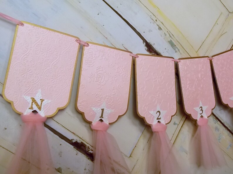 Large First Year Picture Banner Embossed Pink and Gold Banner | Etsy