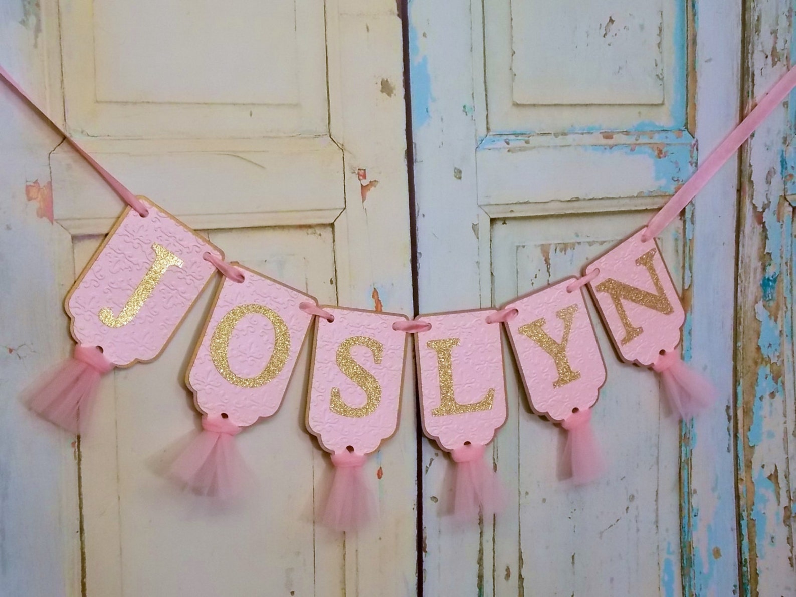 Girls Name Banner Pink and Gold Banner With Tulle Girl's - Etsy