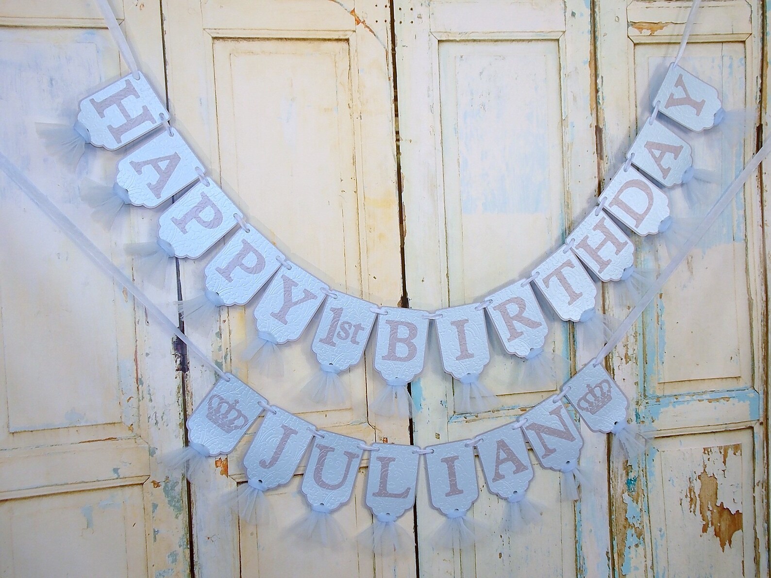 Happy 1st Birthday Banner Boys Name with Crowns Optional Blue | Etsy