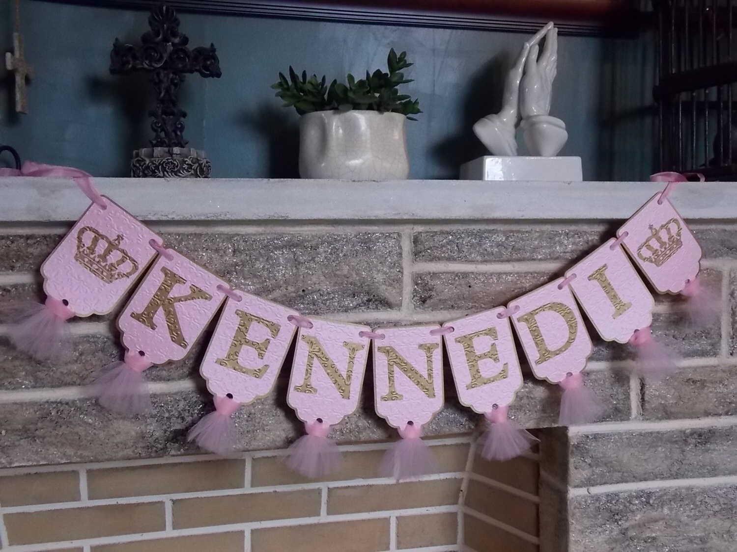 Girl's Name Banner With Crowns Girls Pink and Gold - Etsy